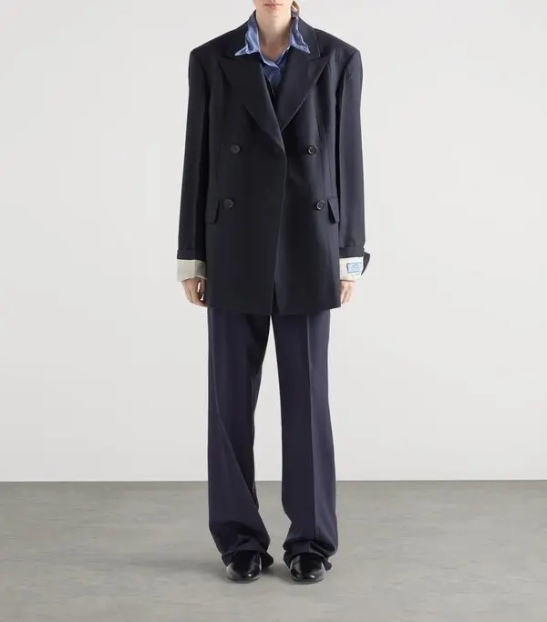 Prada Wool Pinstripe Straight Trousers - Blue