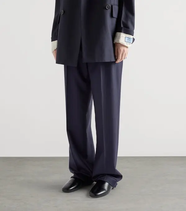Prada Wool Pinstripe Straight Trousers - Blue