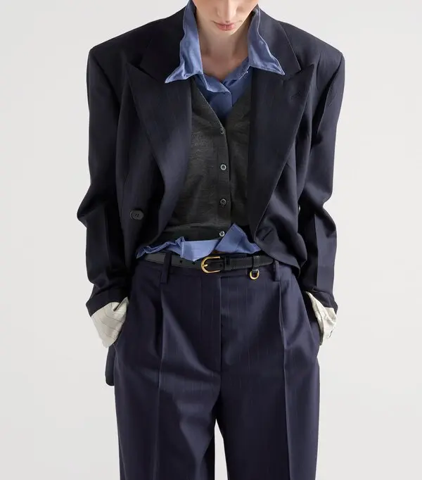 Prada Wool Pinstripe Straight Trousers - Blue