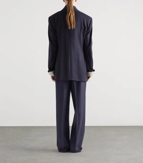 Prada Wool Pinstripe Straight Trousers - Blue