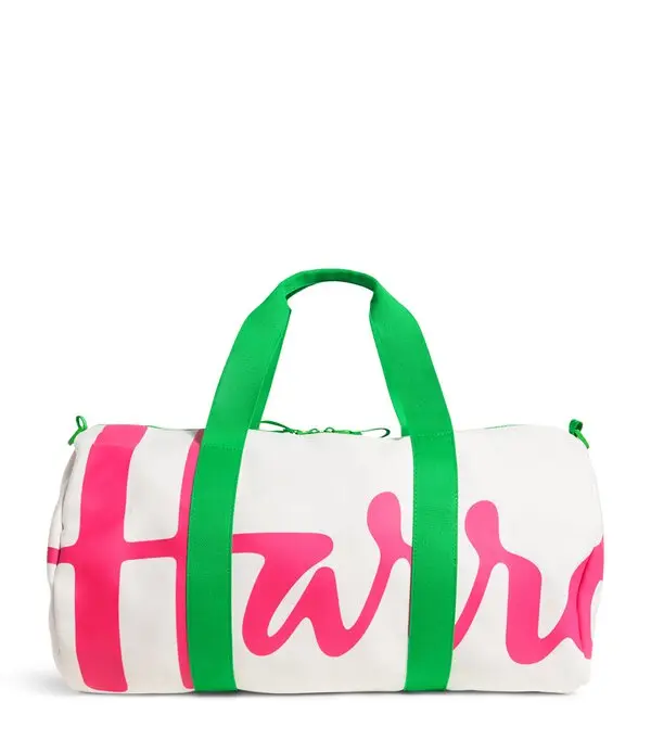 Harrods Cotton Barrel Bag With Logo - Ivory