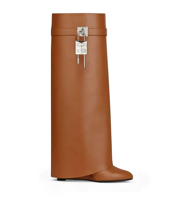 Givenchy Leather Shark Lock Knee-high Boots 90 - Brown