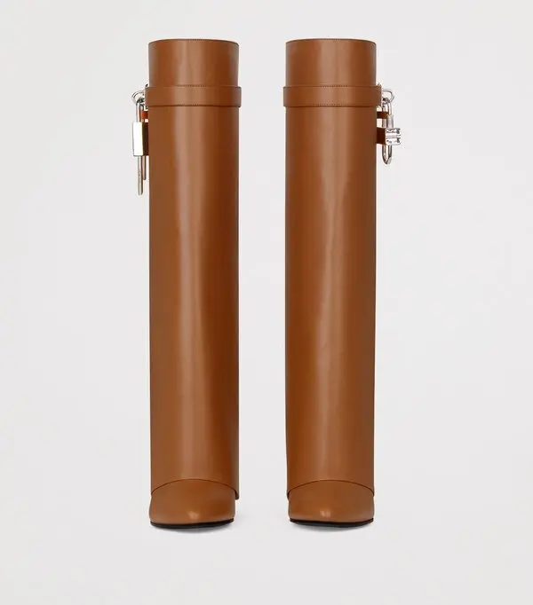 Givenchy Leather Shark Lock Knee-high Boots 90 - Brown