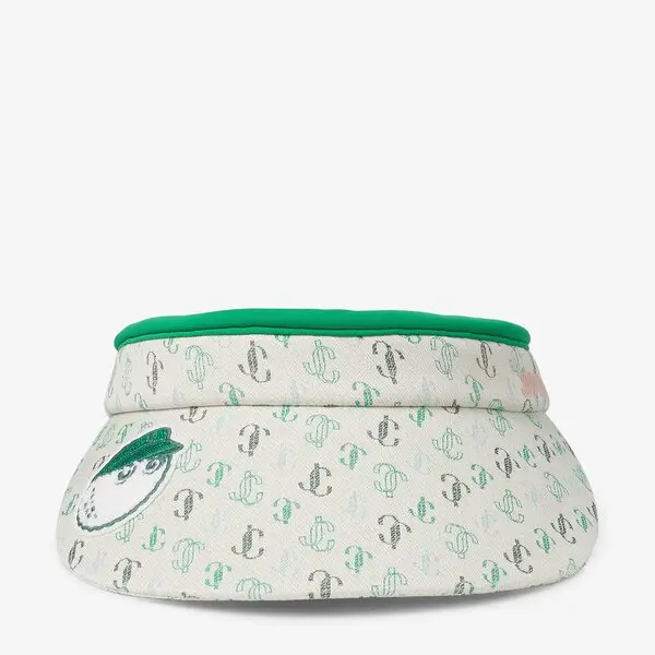 JIMMY CHOO Malbon 2.0 Monogram Embroidered Jacquard Visor - Latte/malbon Green/malbon Pink