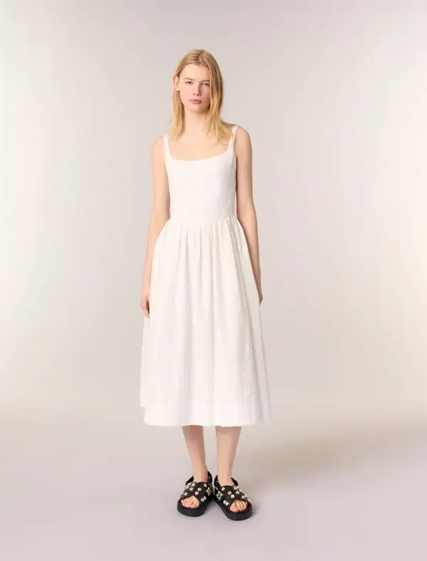 Maje Embroidered Cotton Poplin Midi Dress
