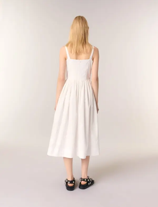 Maje Embroidered Cotton Poplin Midi Dress
