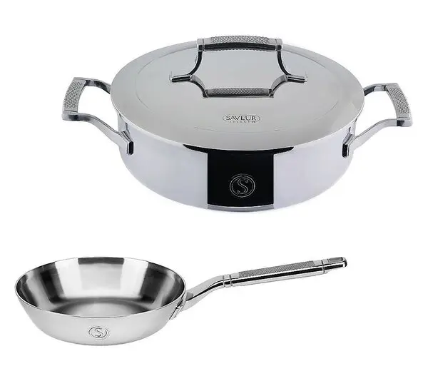 SAVEUR SELECTS 3pc Stainless Steel Skillet And Auteuse Set - Silver
