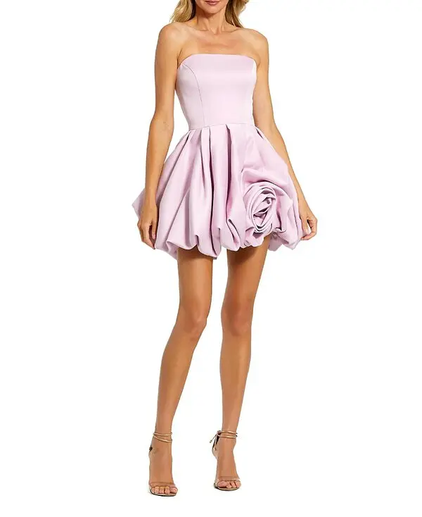 Mac Duggal Strapless Mini Dress With Rose Ruffle Detail - Lilac