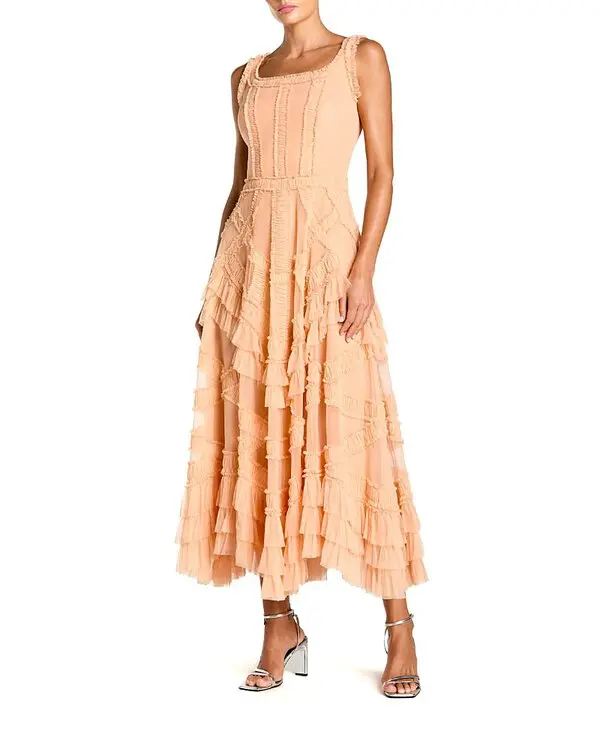 Mac Duggal Scoop Neck Sleeveless Midi Dress - Peach