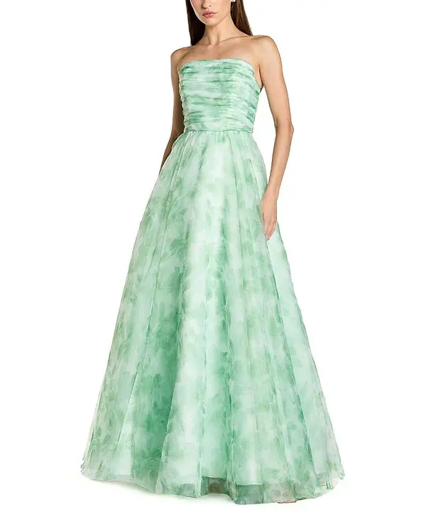 Mac Duggal Strapless Floral Chiffon Gown - Sage Multi