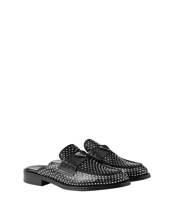 Prada Studded Brushed Leather Mules
