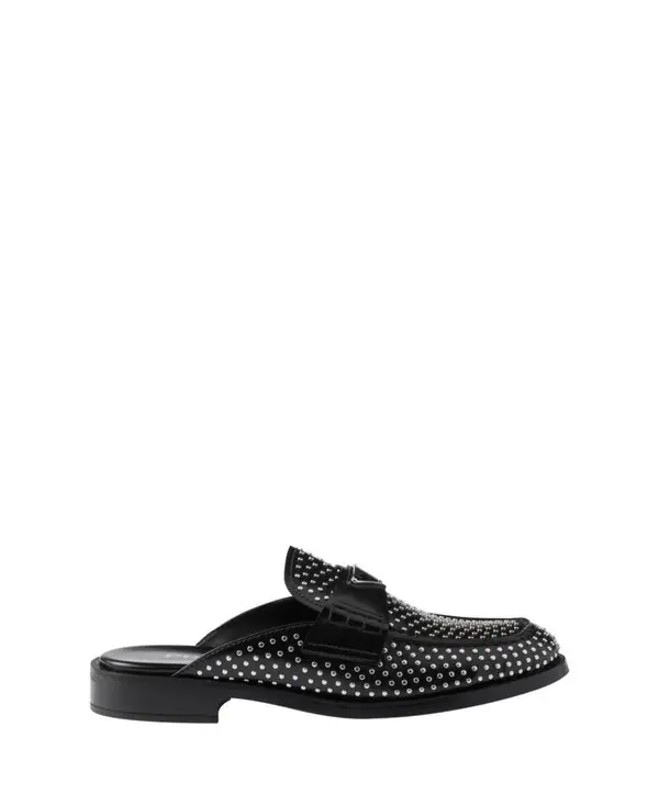Prada Studded Brushed Leather Mules