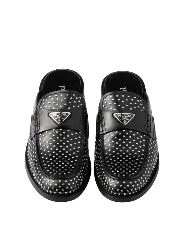 Prada Studded Brushed Leather Mules