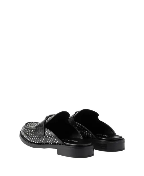Prada Studded Brushed Leather Mules