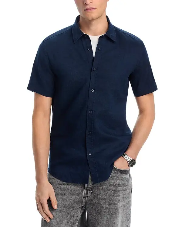 BOSS Stretch Linen Roan Slim Fit Shirt - Dark Blue