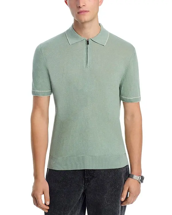 BOSS Linen Blend Knit Polo Sweater - Open Green