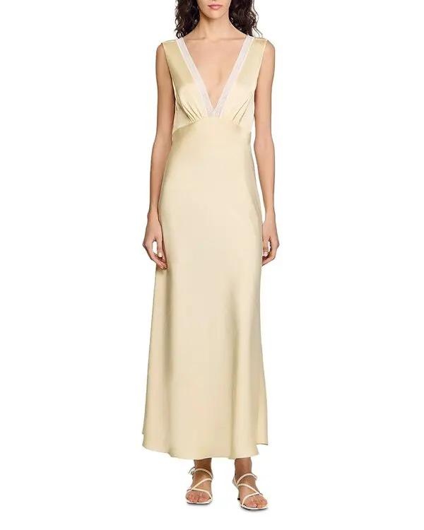 Sandro Satin Effect Maxi Dress - Yellow