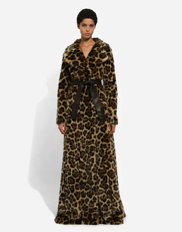 Dolce & Gabbana Long Leopard- Faux Fur Coat