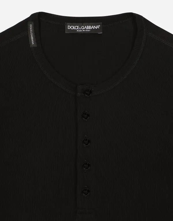 Dolce & Gabbana Fine-rib Cotton Granddad-neck T-shirt - Black