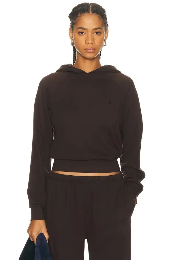 Eterne Shrunken Lightweight French Terry Hoodie Sweatshirt - Espresso