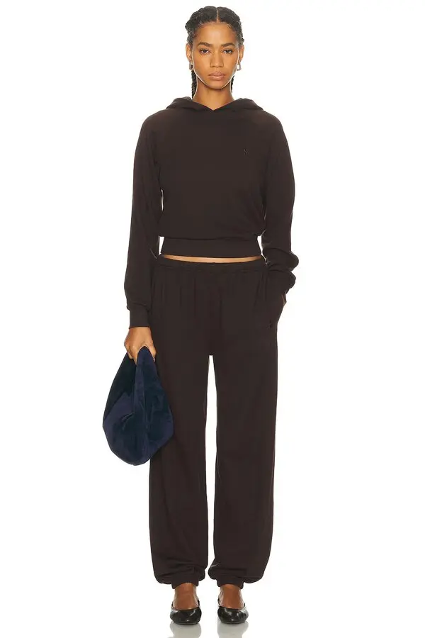 Eterne Shrunken Lightweight French Terry Hoodie Sweatshirt - Espresso
