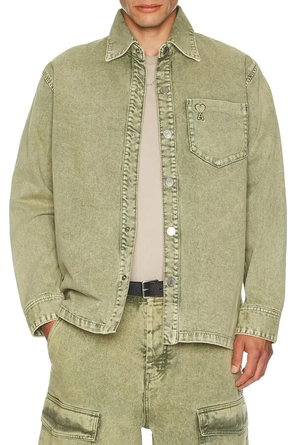 AMI Paris Adc Overshirt In Green - Laurel