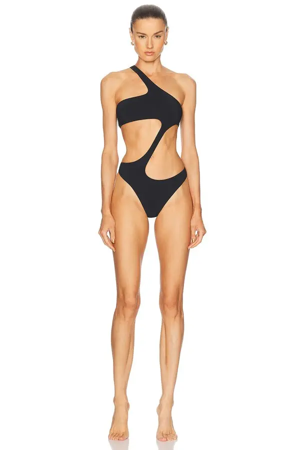 Kiki De Montparnasse La Sirene One Shoulder Asymmetrical One Piece Swimsuit - Black