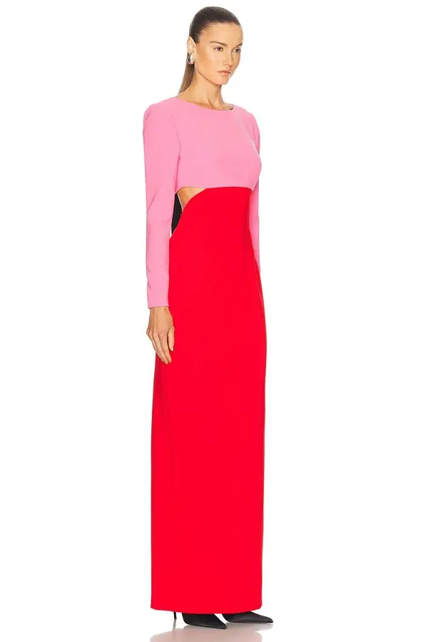 Carolina Herrera Long Sleeve Column Gown In Colorblock