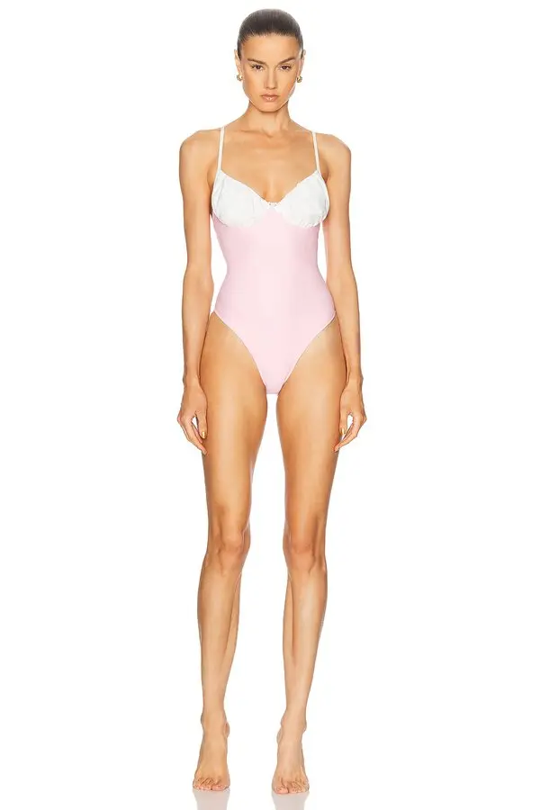 ROWEN ROSE One Piece Swimsuit - Pink & White
