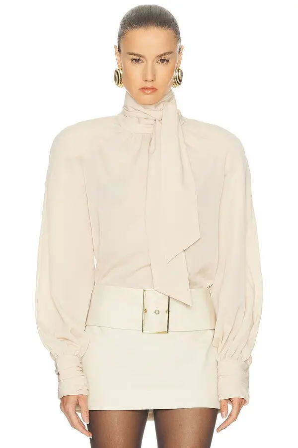 ROWEN ROSE Tie Neck Blouse - Beige