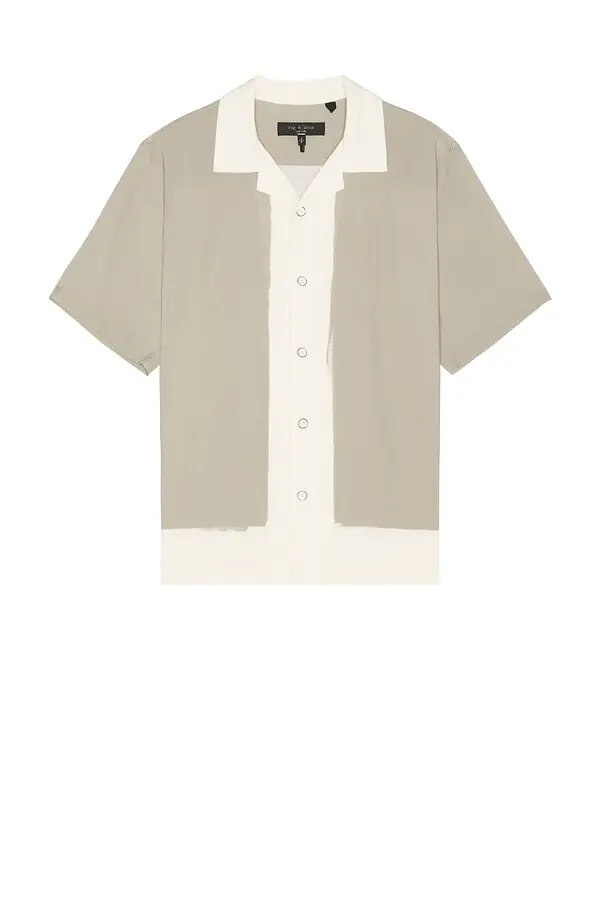 Rag & Bone Printed Avery Vacation Shirt In Grey - Tan Anthon