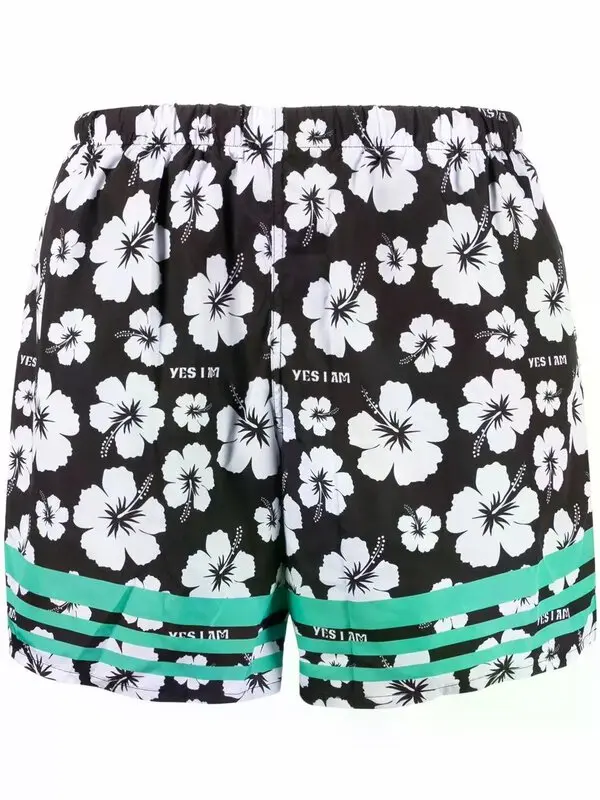 YES I AM Floral-print Swim Shorts - Black
