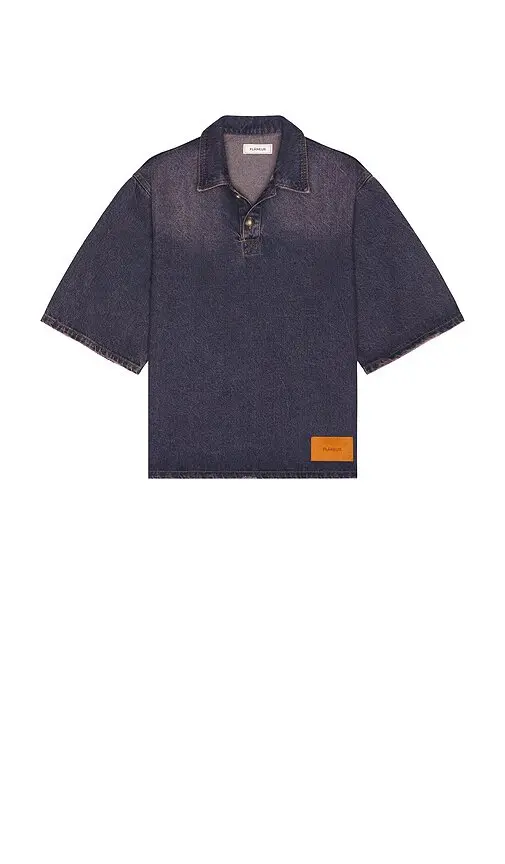 FLANEUR Denim Polo In Purple - Violet Wash