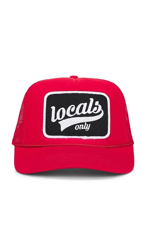 FRIDAY FEELIN Locals Only Script Trucker Hat - Red