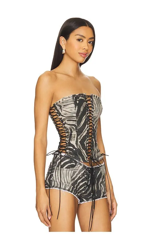JADED LONDON Corset Top With Print And Lace-up Detail