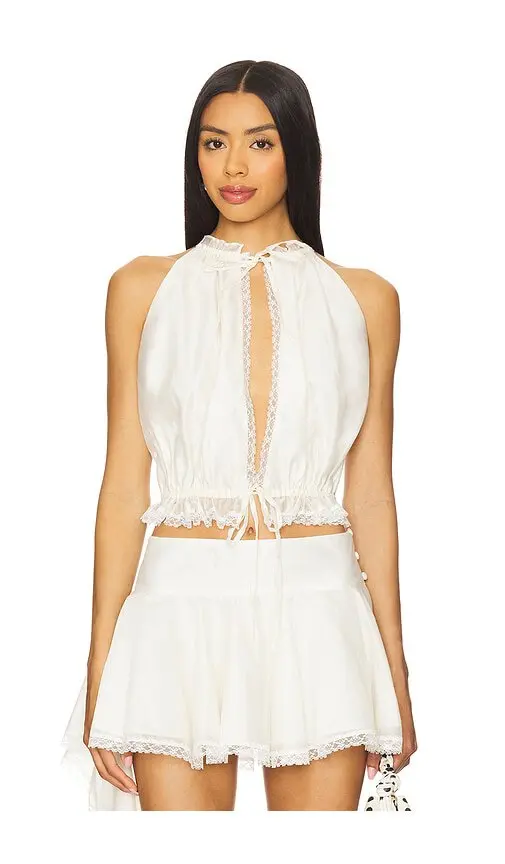 LOVERS AND FRIENDS Annecy Halter Top With Lace Trim
