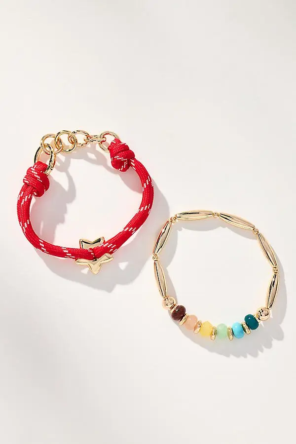 Anthropologie Mixed Bead Bracelet Set - Red