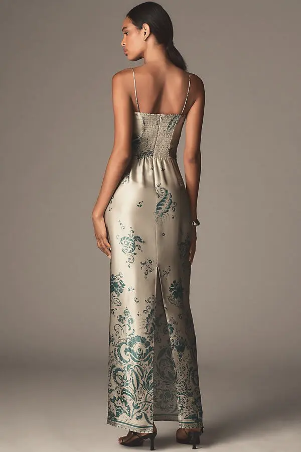 Reformation Frankie Silk Maxi Dress - Green Pattern | Editorialist