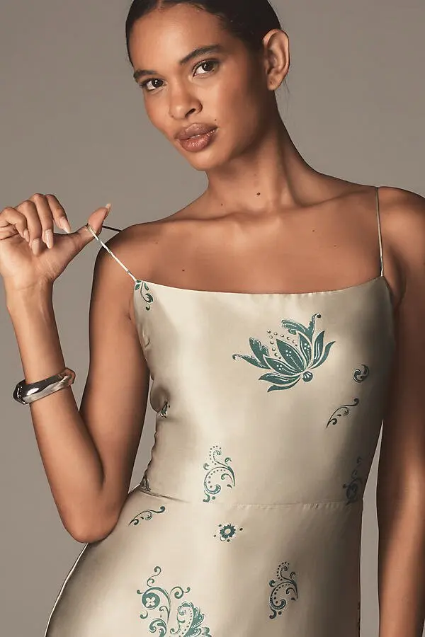 REFORMATION Frankie Silk Maxi Dress - Green Pattern