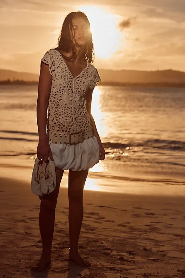 crochet dress free people Free People White Crochet Knit Maxi Dress (XS) – The Thrifty Hippy
