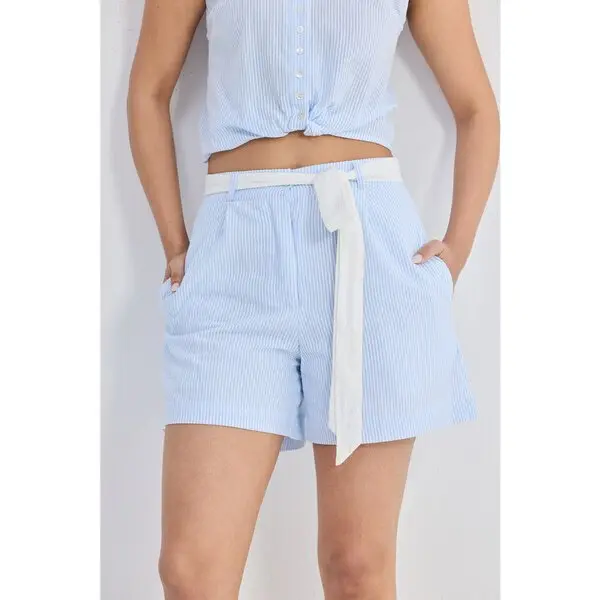REISTOR Regular Fit Striped Seersucker Shorts With Belt