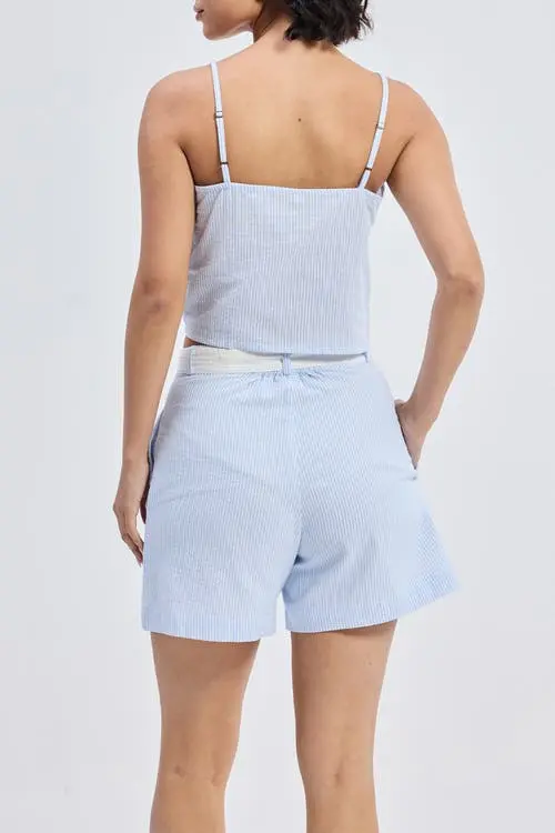 REISTOR Regular Fit Striped Seersucker Shorts With Belt