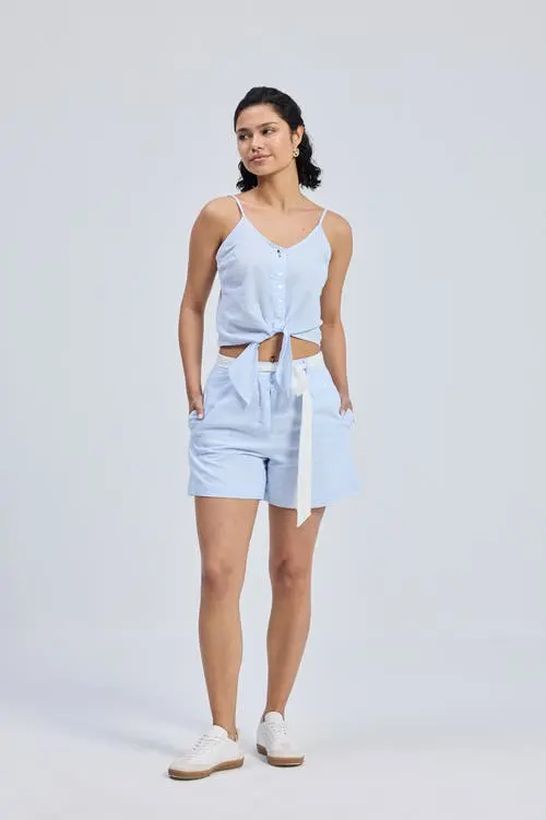 REISTOR Regular Fit Striped Seersucker Shorts With Belt