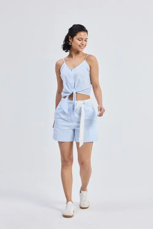 REISTOR Regular Fit Striped Seersucker Shorts With Belt