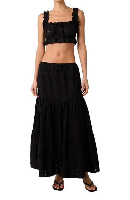 WeWoreWhat Eyelet Ruffle Crop Top - Black