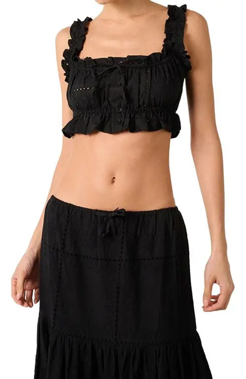WeWoreWhat Eyelet Ruffle Crop Top - Black
