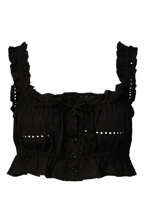 WeWoreWhat Eyelet Ruffle Crop Top - Black