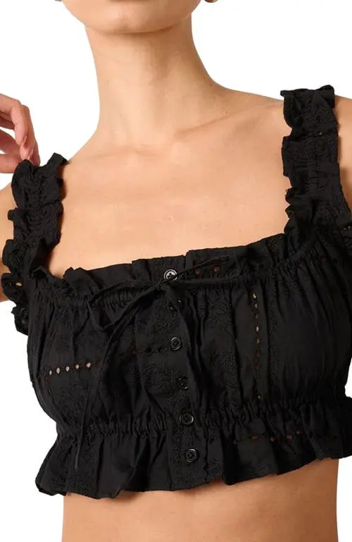 WeWoreWhat Eyelet Ruffle Crop Top - Black