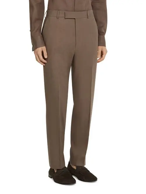 Zegna Linen Flat Front Trousers