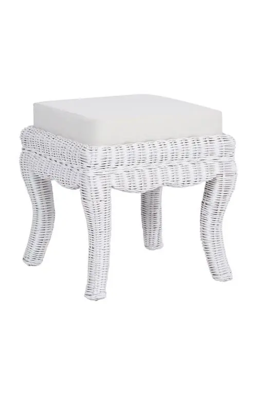 JONATHAN Y Rowan 19.7" Bohemian Designer Woven Rattan/wood Ottoman Vanity Stool - White Distressed